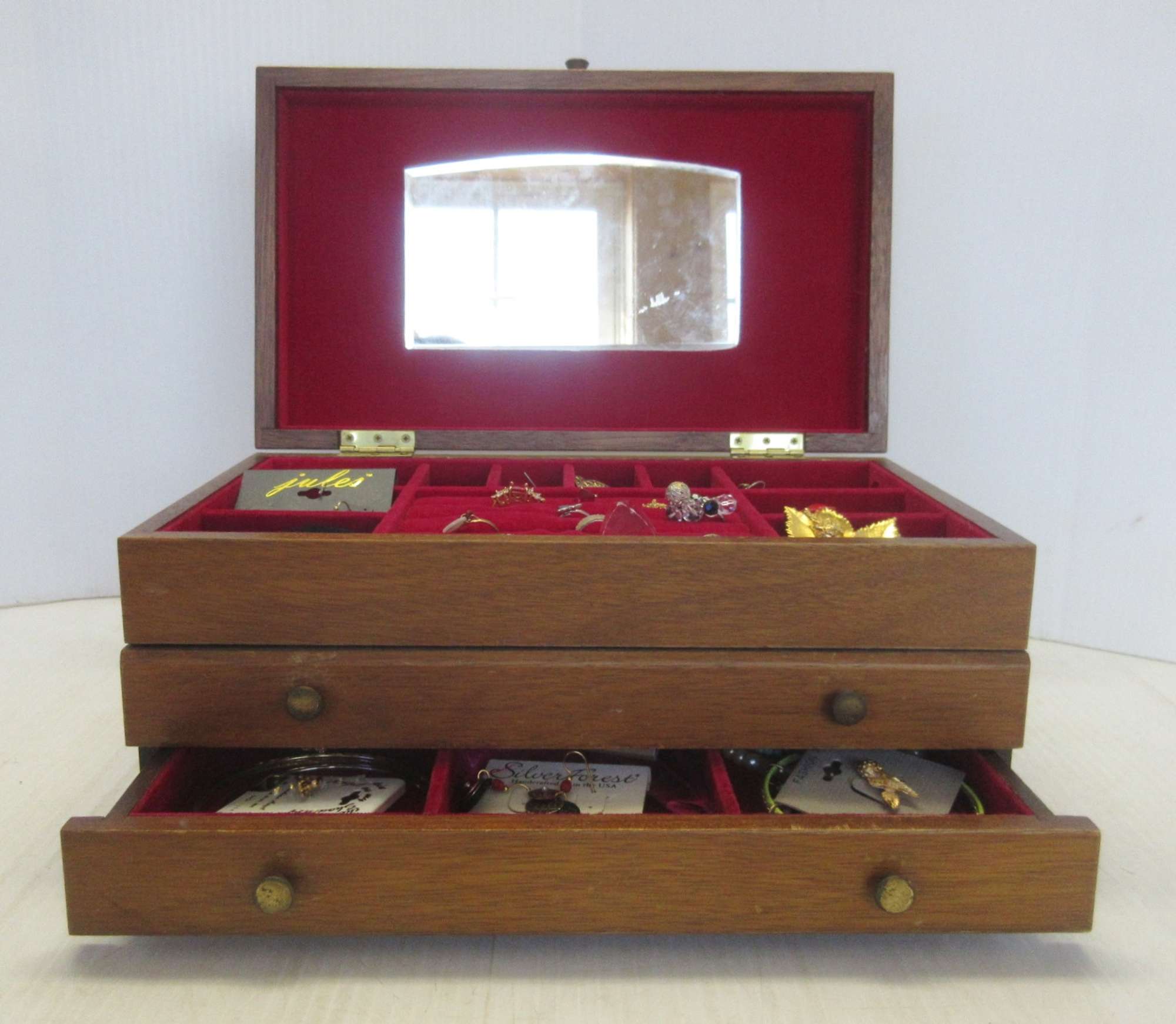 Albrecht Auctions | Two-Drawer Brown Jewelry Box with Lift Top, Filled ...