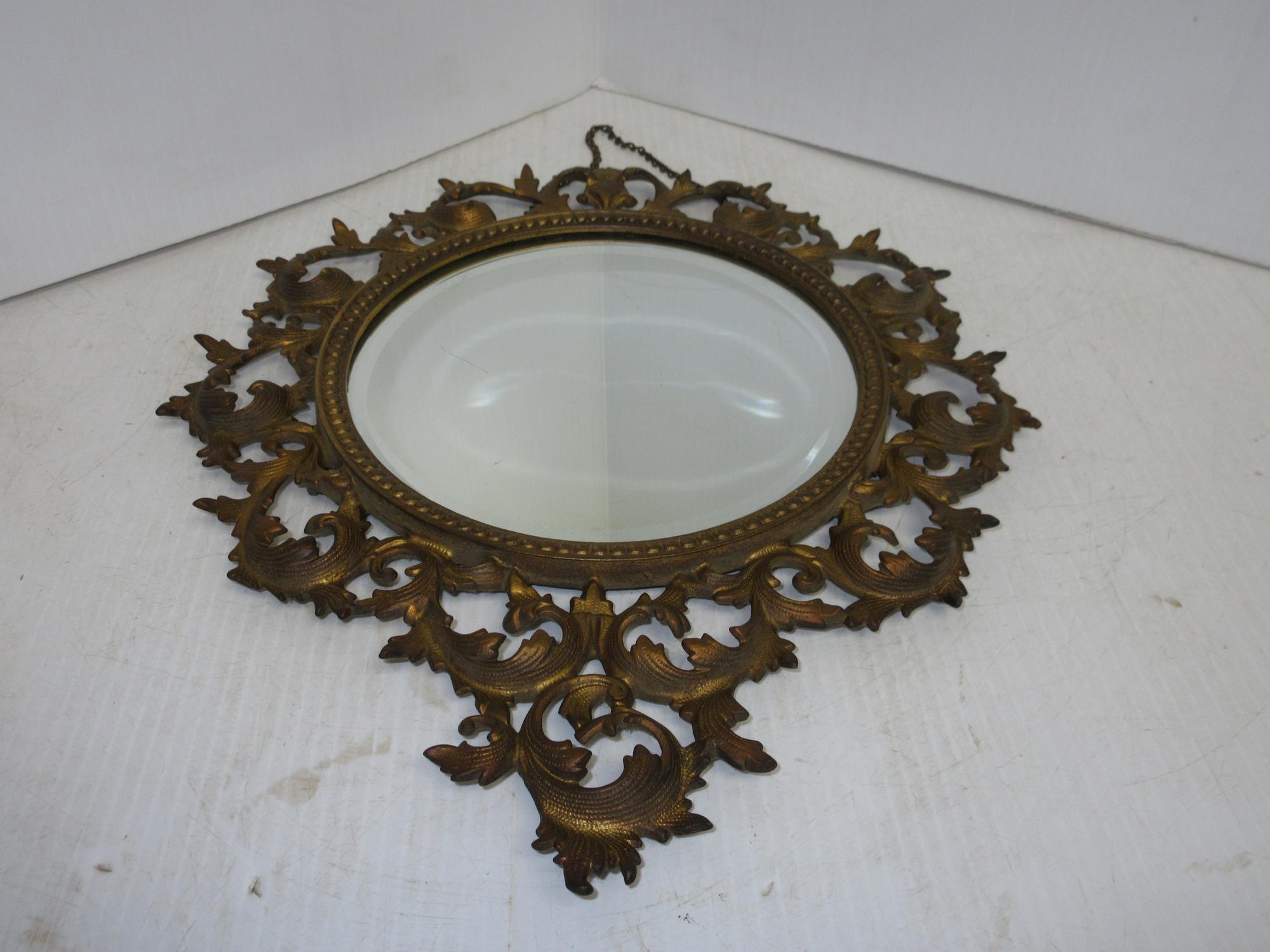 Albrecht Auctions | Ornate Beveled Mirror with Cast Iron Frame, Brass ...