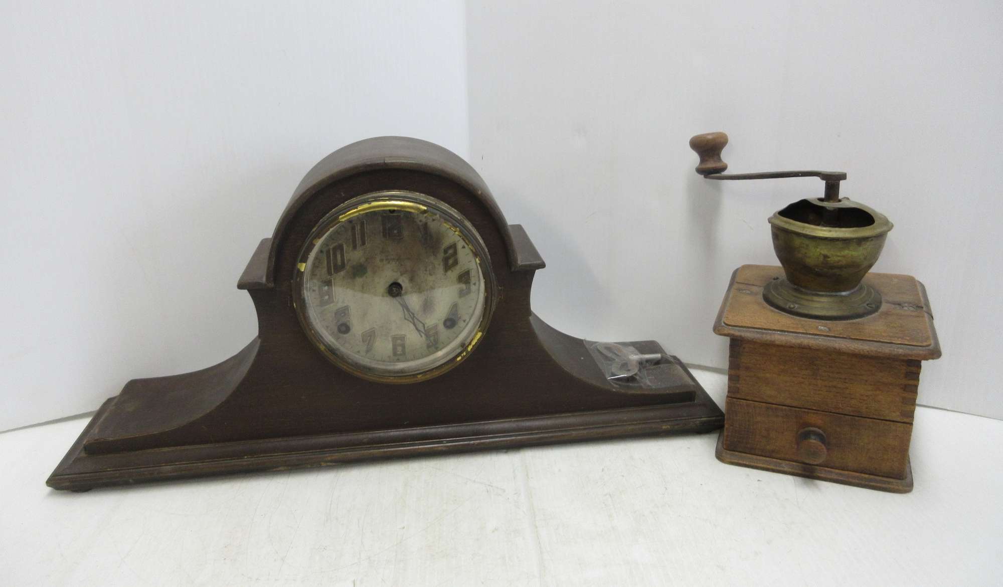 Albrecht Auctions | Antique Coffee Grinder; Antique Clock Made by E ...