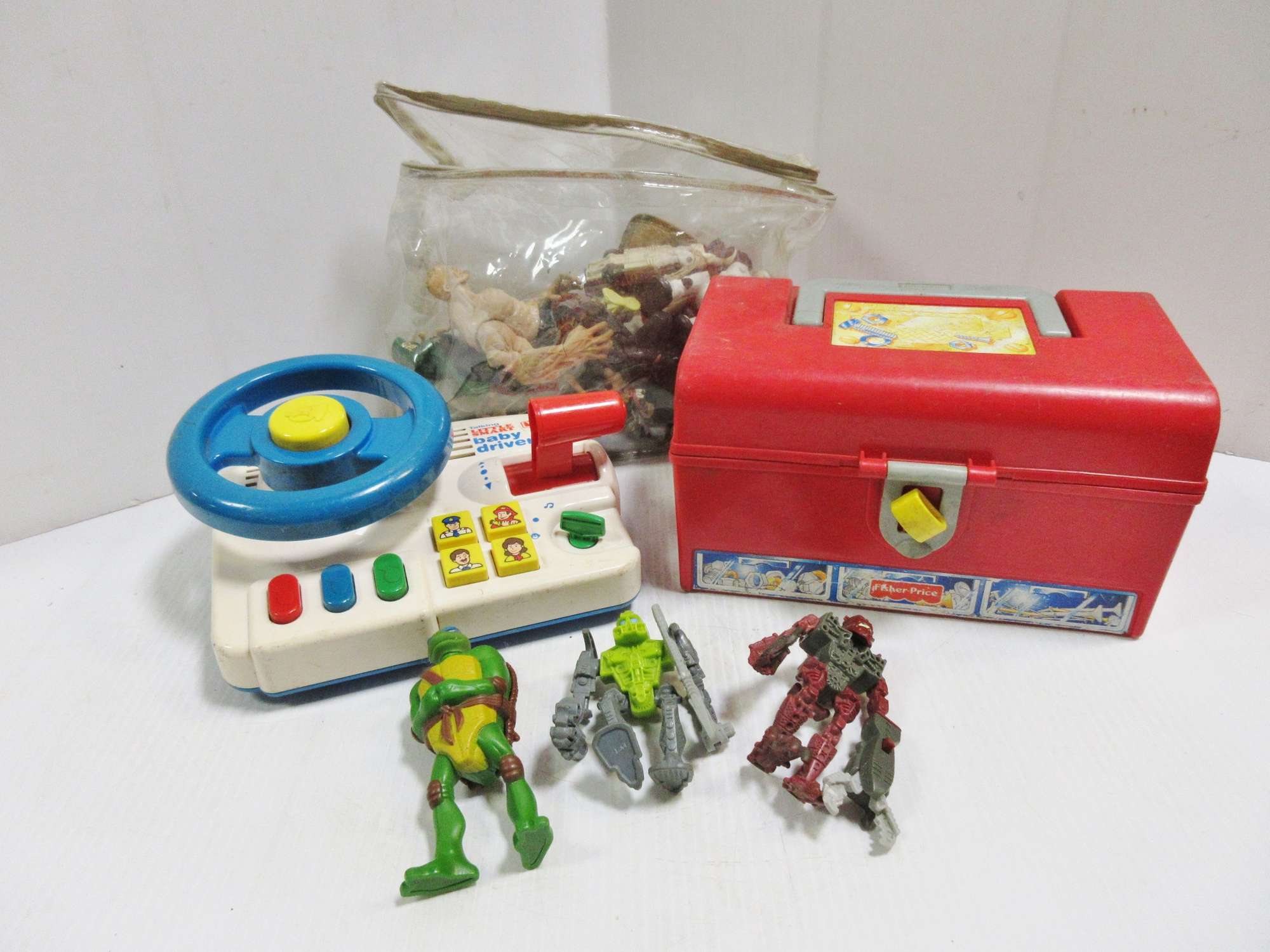 Albrecht Auctions | Toy Tool Box; VTech Driver, Works; Bag of Army ...