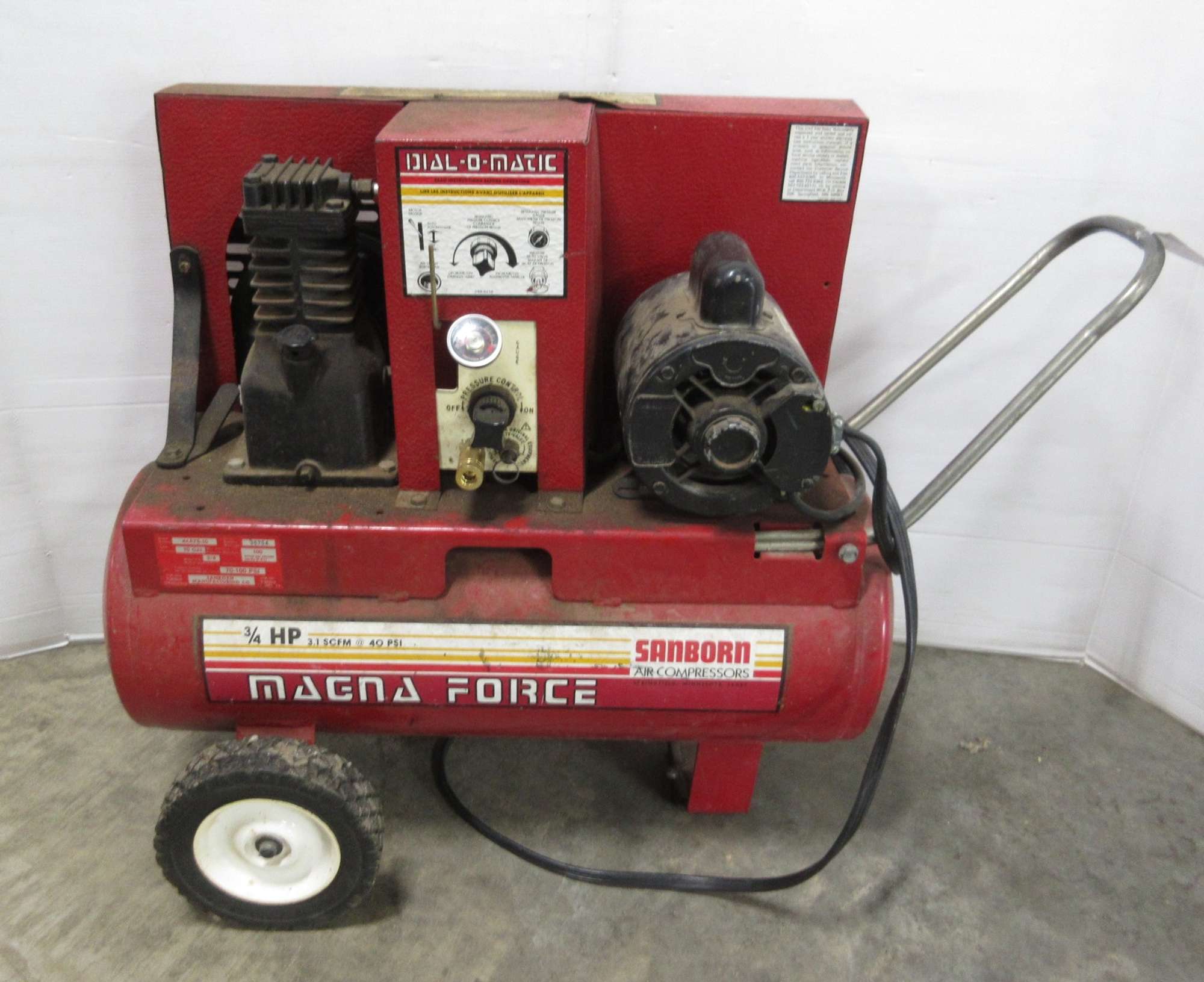 Albrecht Auctions | Magna Force Sanborn Air Compressor, 3/4 HP, 3.1 ...