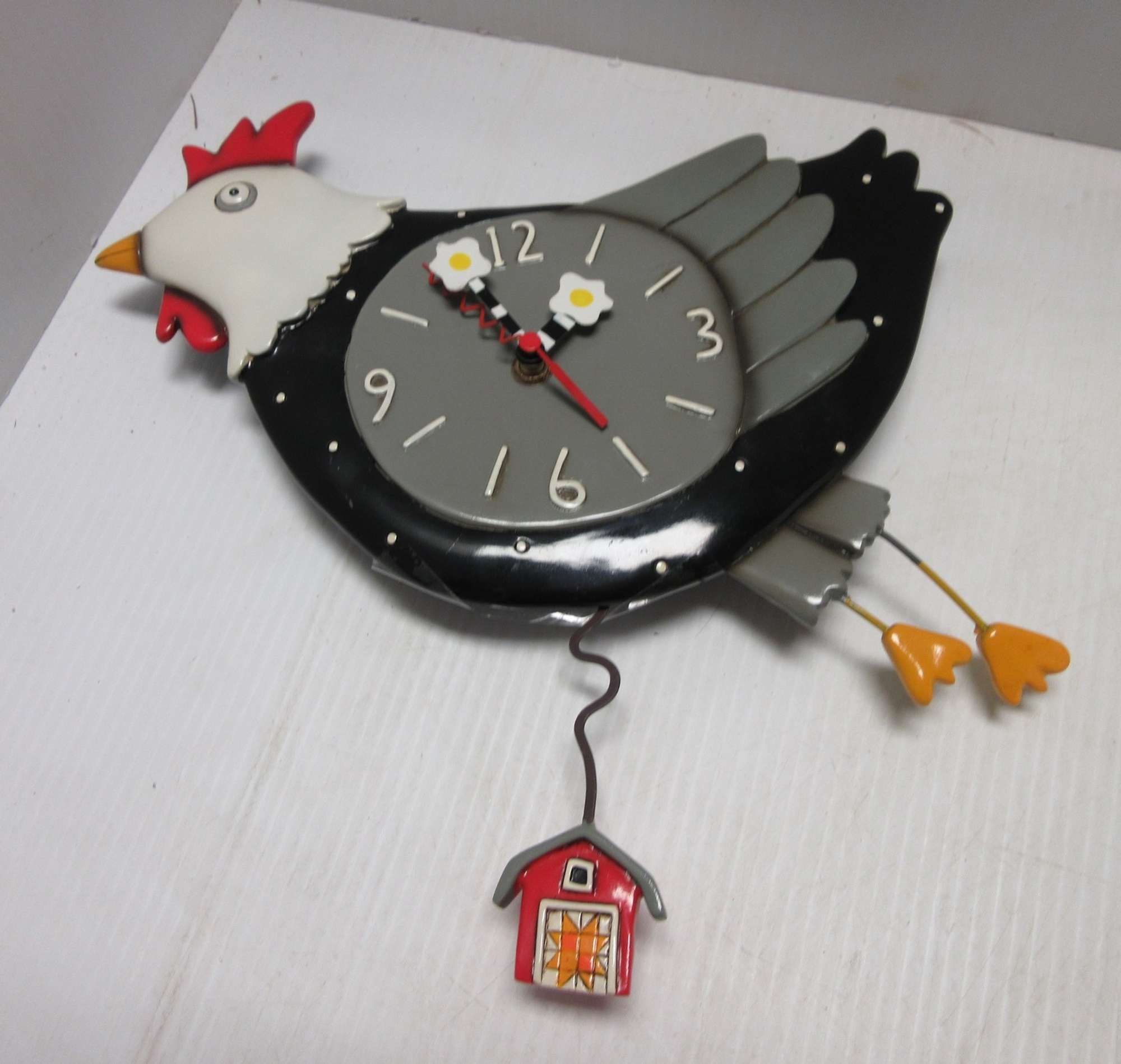 Albrecht Auctions | Ceramic Chicken Clock with Moving Coop Pendulum