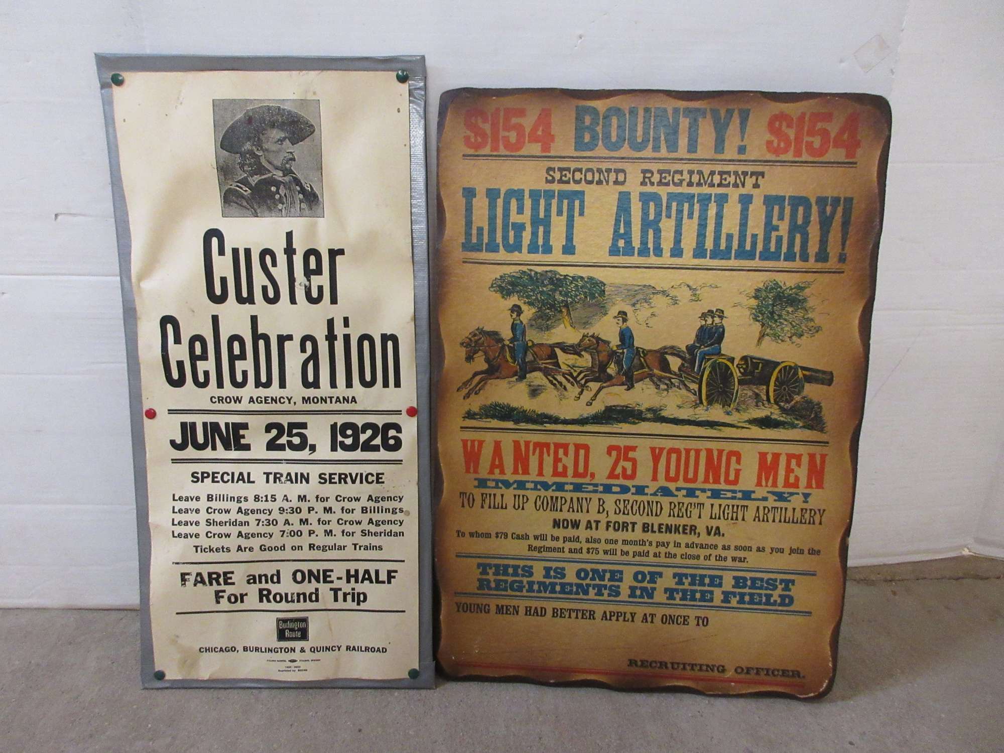 Albrecht Auctions | (2) Signs: 1- Custer Celebration, 9"W x 19 7/8"H; 1 ...