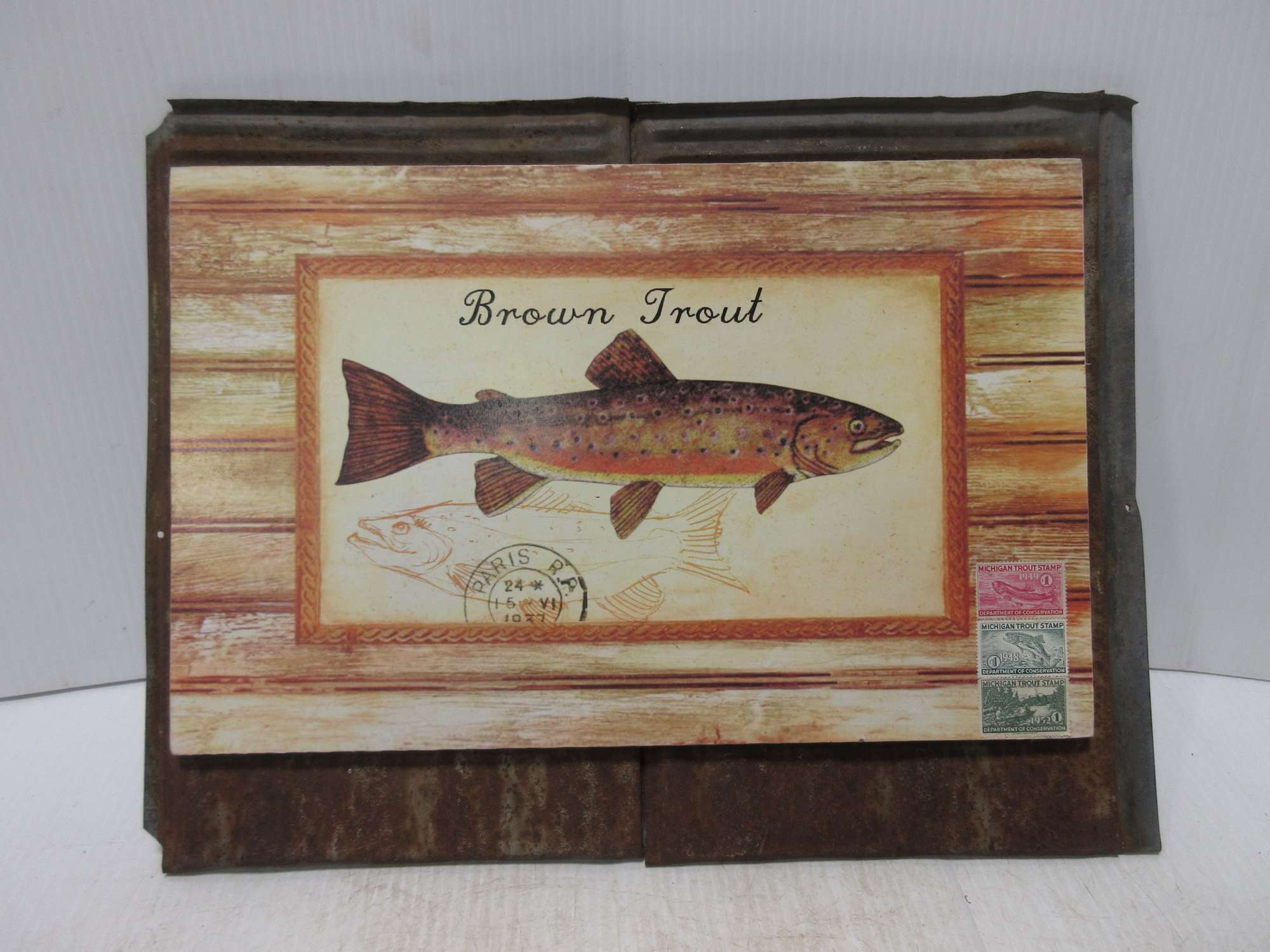Albrecht Auctions | Brown Trout Sign with Michigan Trout Stamp