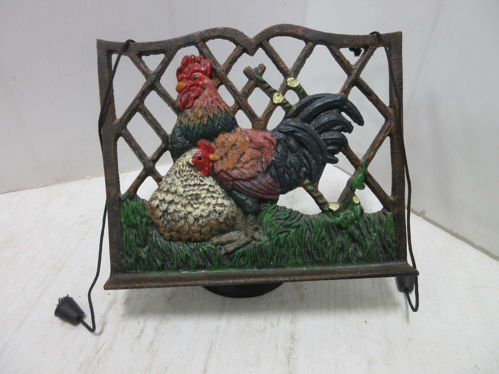 Albrecht Auctions | Cast Iron Rooster and Hen Cookbook Holder