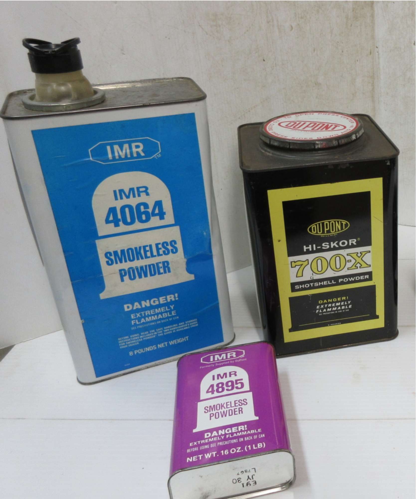 Albrecht Auctions | (3) Gun Powder Tins, Include: 8 lbs. of IMR4064, 1 ...