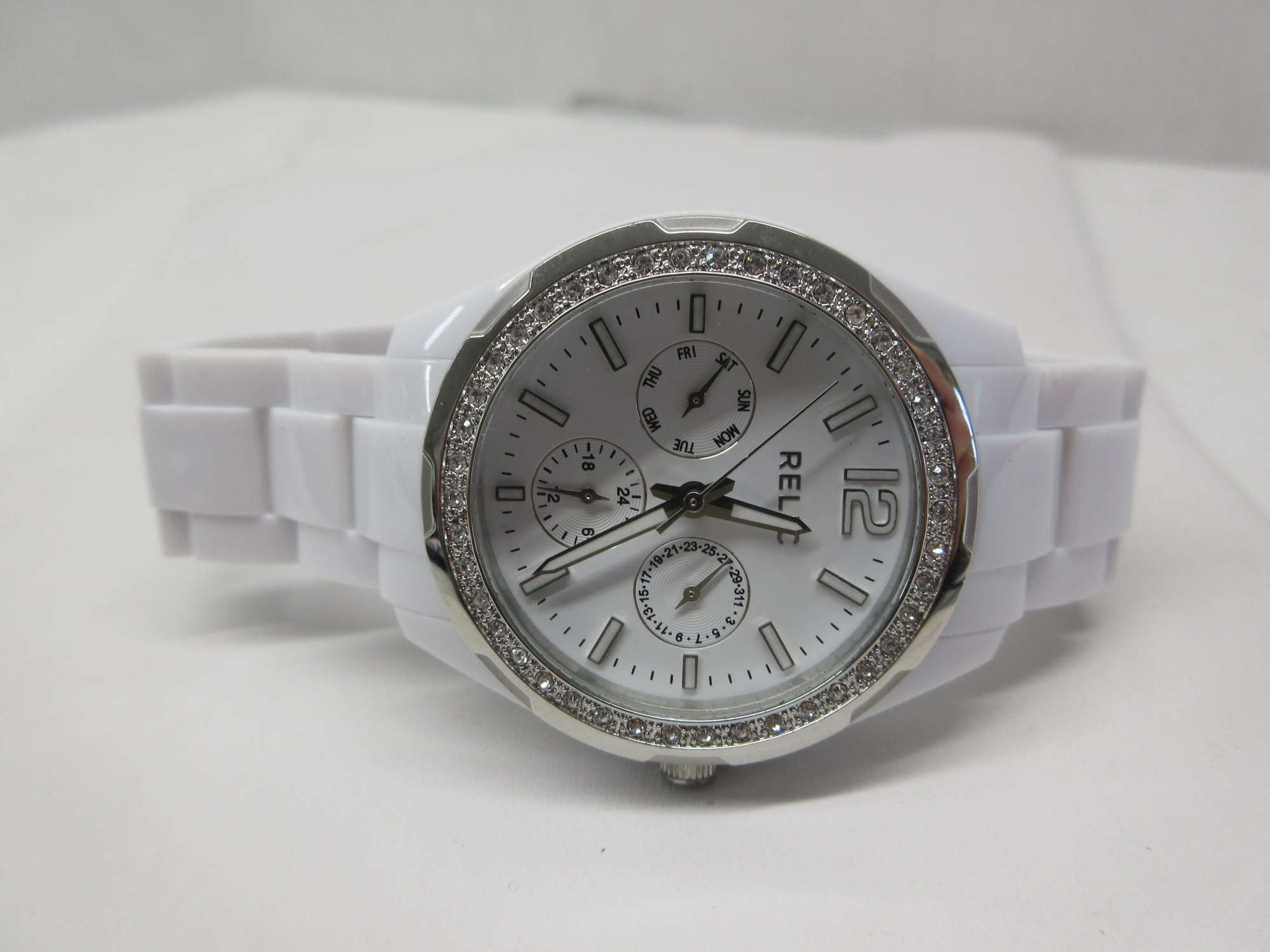 Albrecht Auctions | White Relic Chronograph Watch with Rhinestones ...