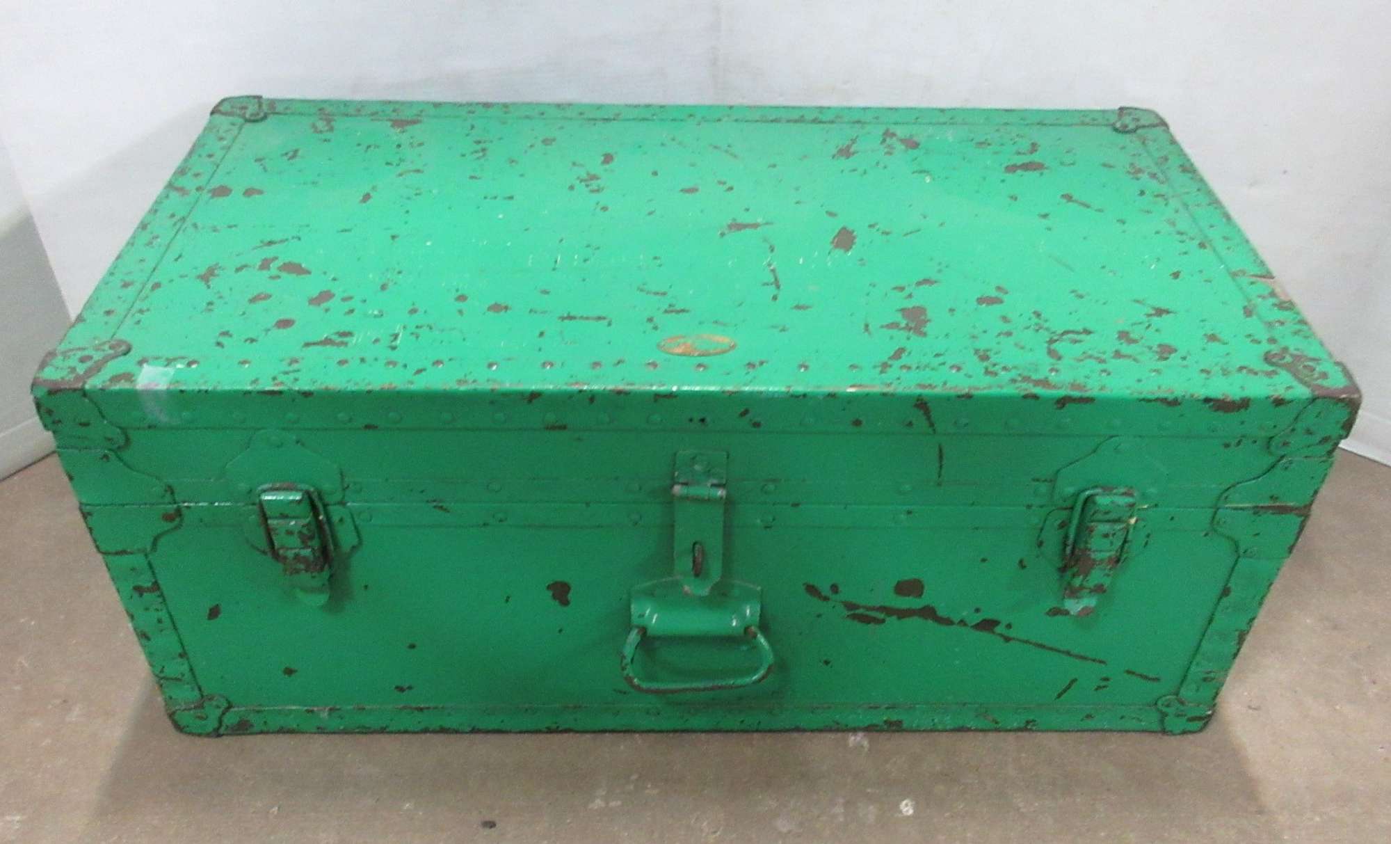 Albrecht Auctions | Metal Foot Locker with Brass Tag, Shabby Chic Green ...