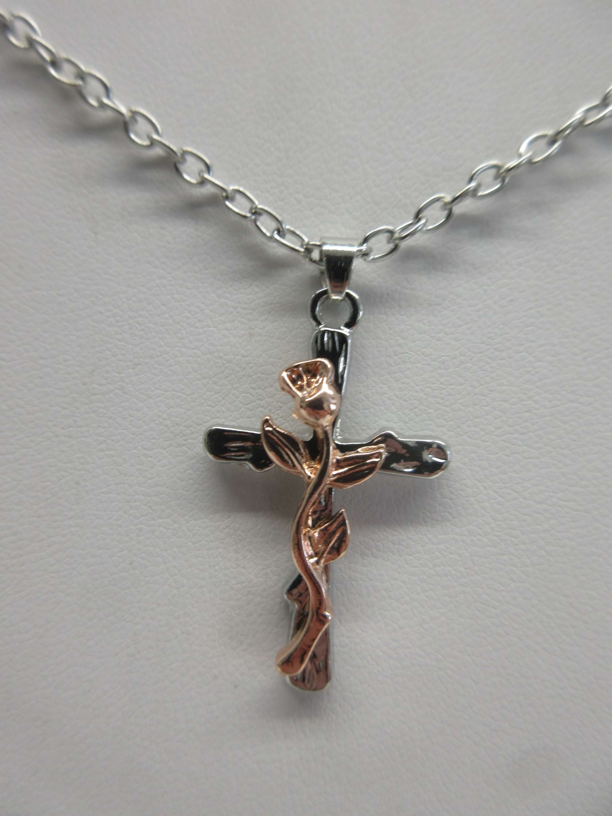 Albrecht Auctions | White Gold Filled Cross with Gold Filled Rose on ...