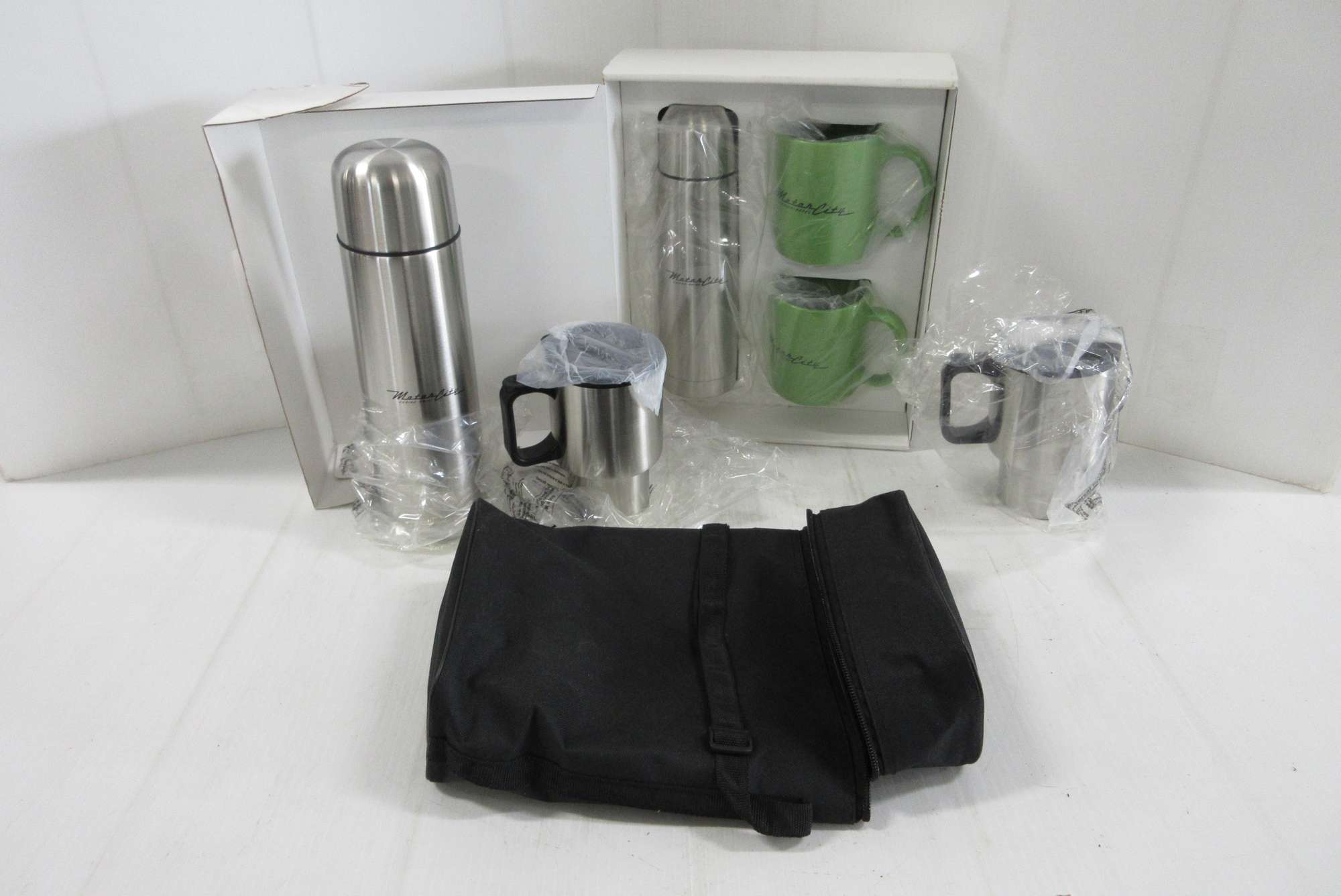 Albrecht Auctions | (2) Motor City Theme Stainless Thermos Kits with Cups
